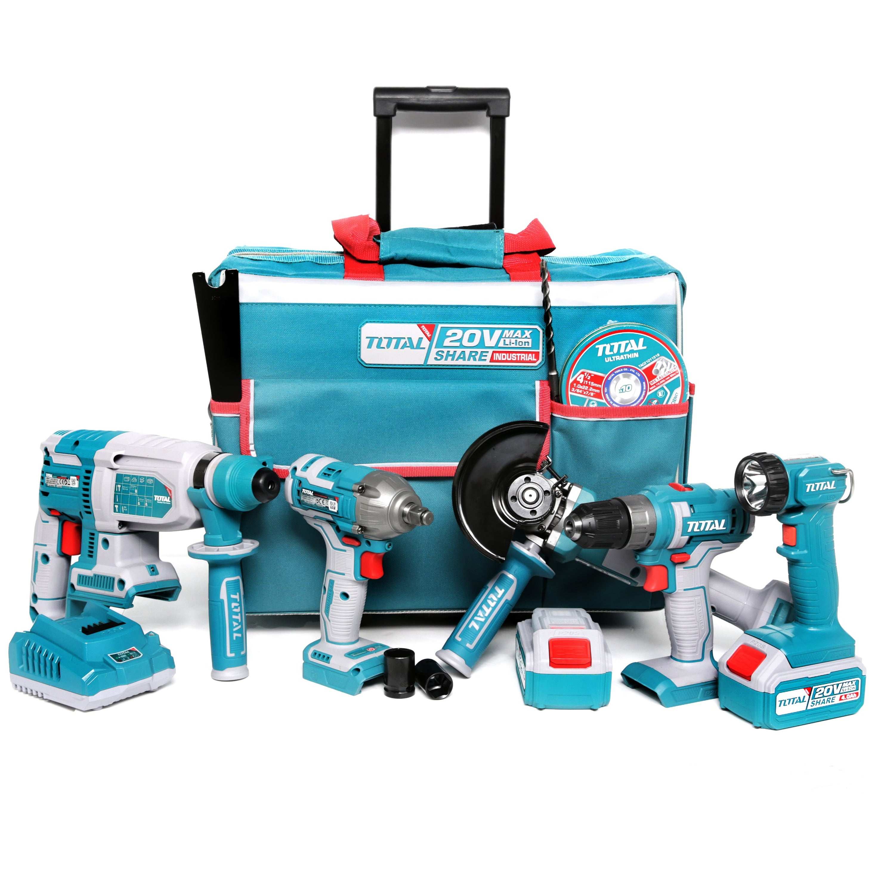 Total Li-Ion 20V Industrial Combo Kit (with 2 x Batteries & Charger)