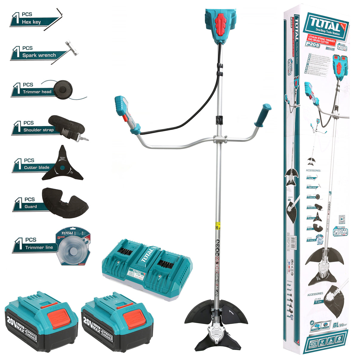 Total Li-Ion 40V Trimmer / Brush Cutter (with Batteries & Charger) - T