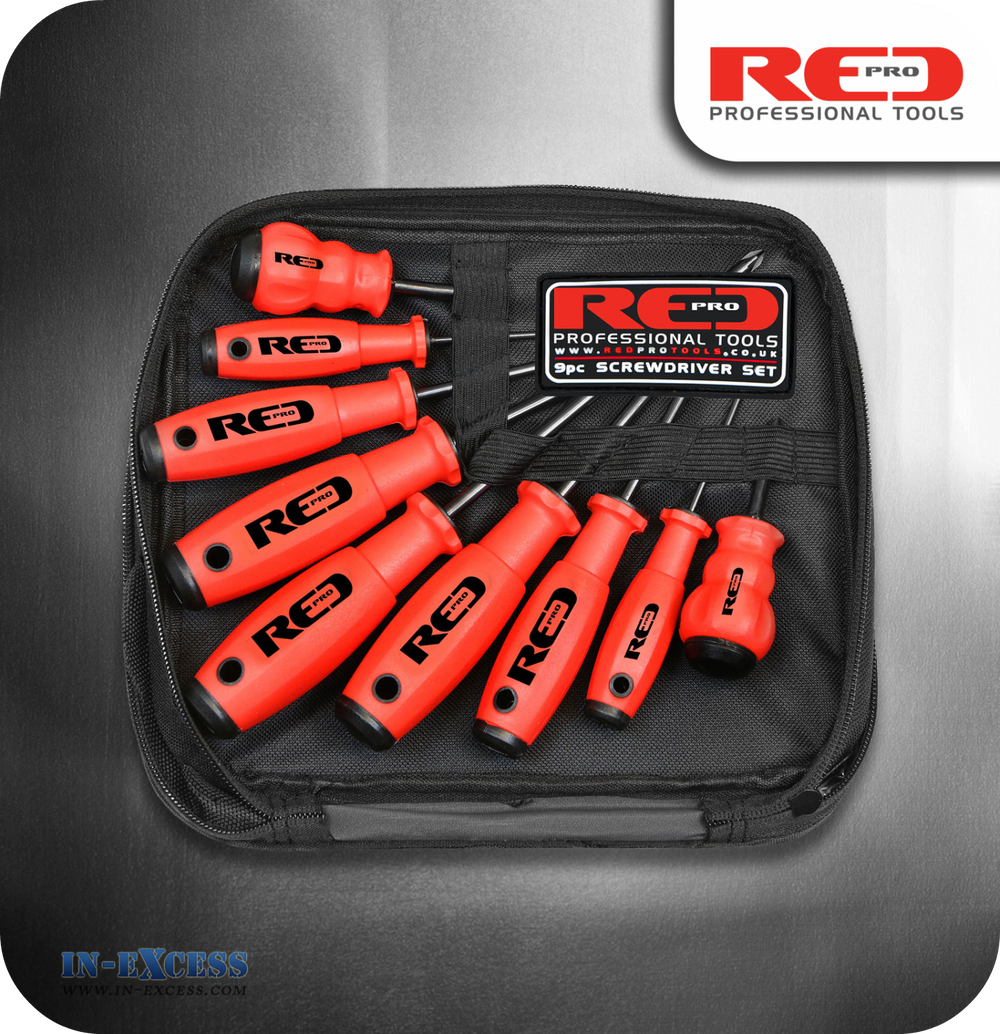 Red Pro Tools Screwdriver Set - 9 Pieces